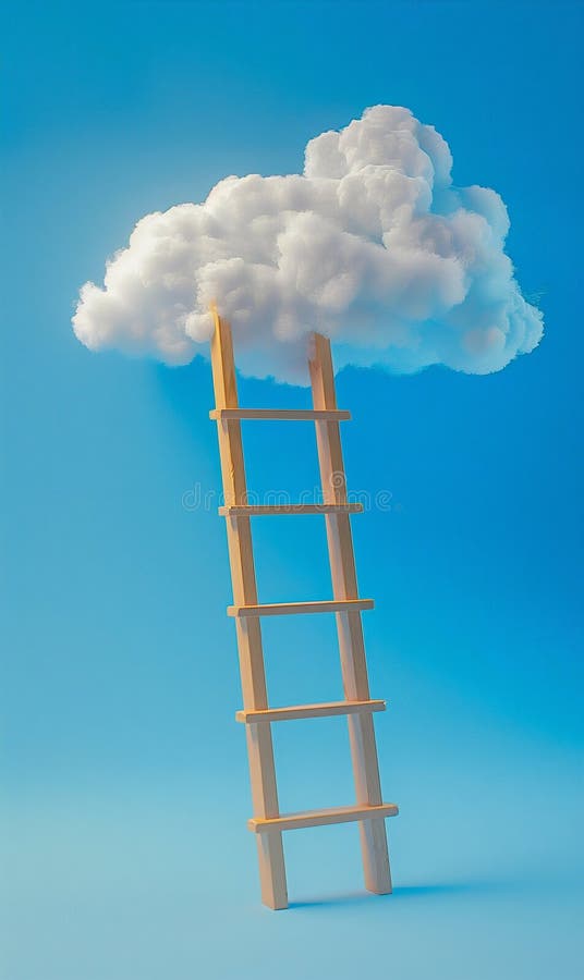 Ladder To a Fluffy Cloud on Blue Background. Generative Ai Stock ...