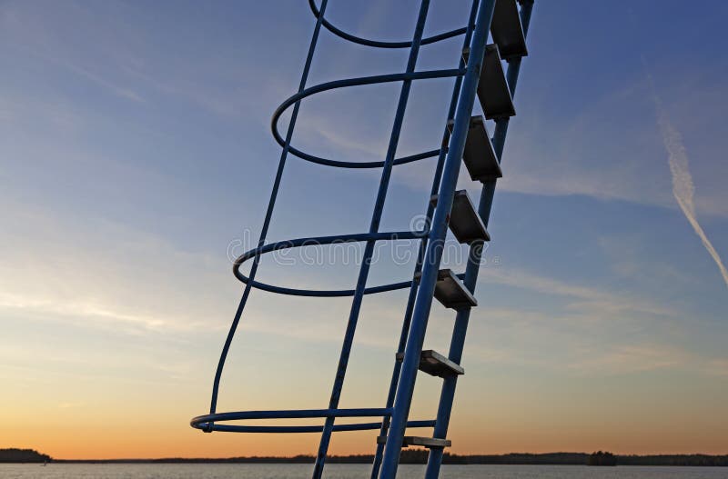 Ladder To Jumping Tower in Sunset Stock Image - Image of board ...