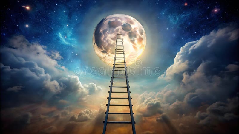 Ladder To the Moon Celestial Ascent Stock Illustration - Illustration ...