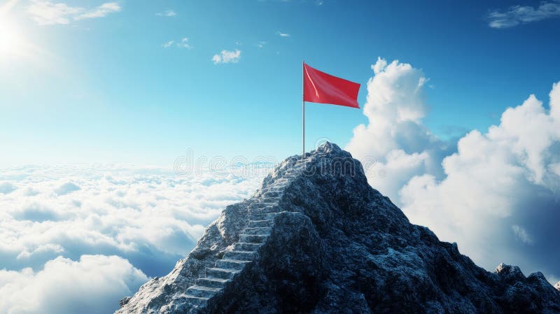 Ladder To the Red Flag on the Top of the Mountain, Steps To Success ...