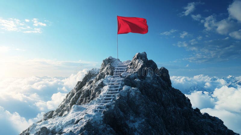 Ladder To the Red Flag on the Top of the Mountain, Steps To Success ...