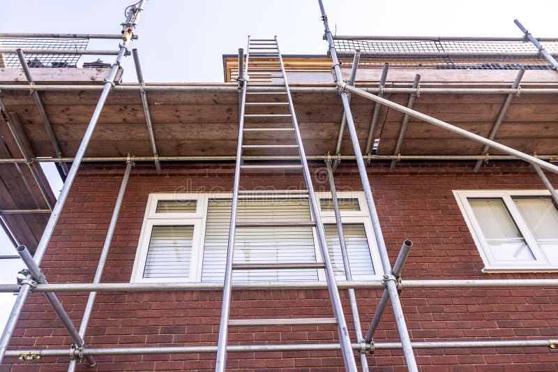 Ladder To Roof for Building Work Stock Photo - Image of roof, safety ...