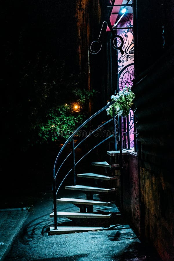 Ladder under the light stock image. Image of street - 129218111