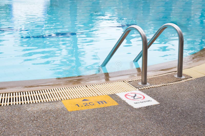 Ladder and Warning Sign at Swimmimg Pool Stock Image - Image of deep ...