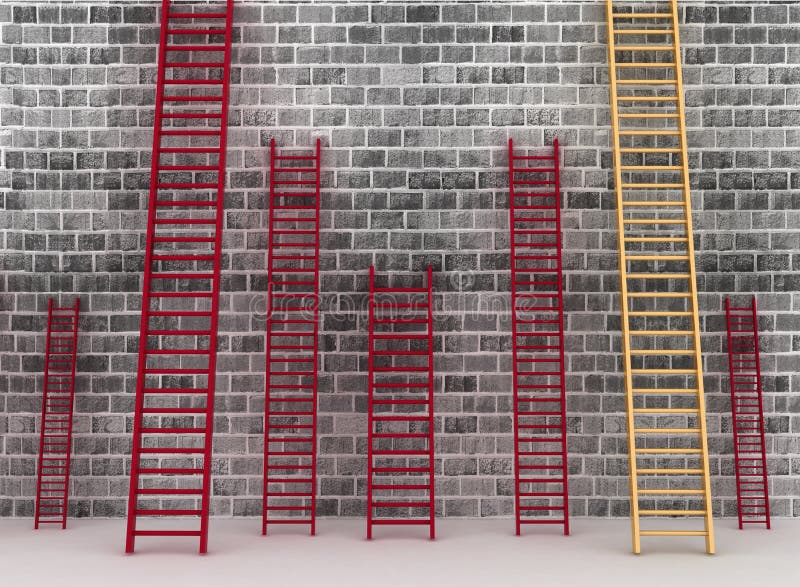 Ladders Against Brick Old Wall Stock Illustration - Illustration of ...