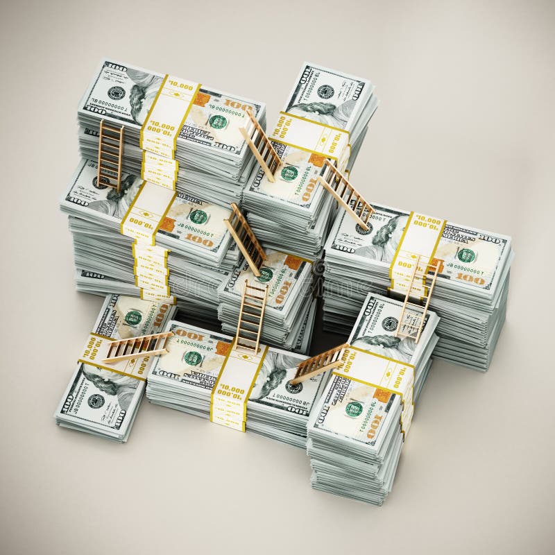 Ladders on Arranged Dollar Bill Stacks. 3D Illustration Stock ...