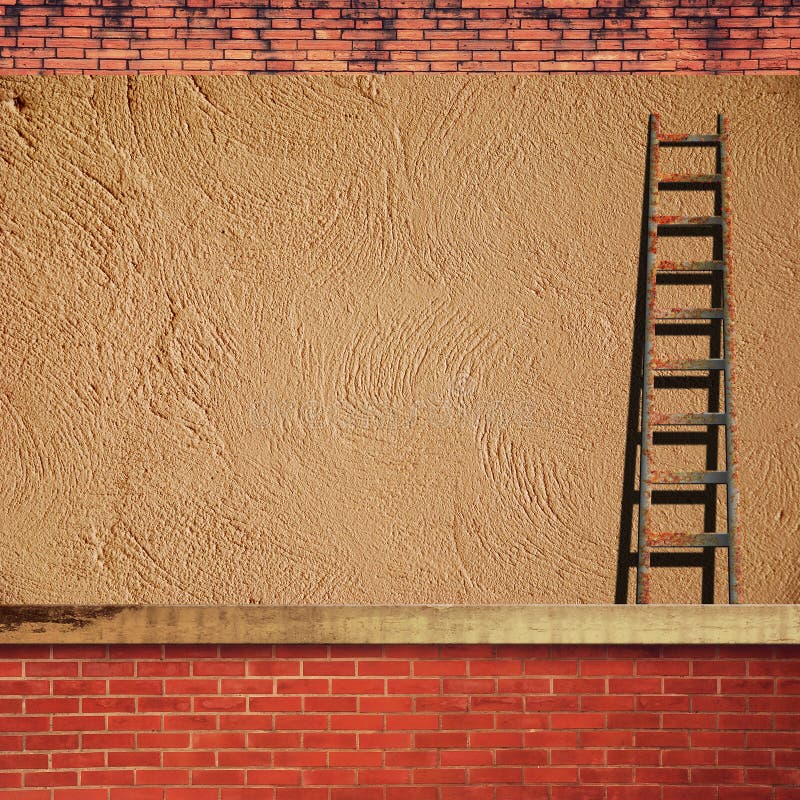 Ladders on brick wall stock photo. Image of sign, clouds - 72187488