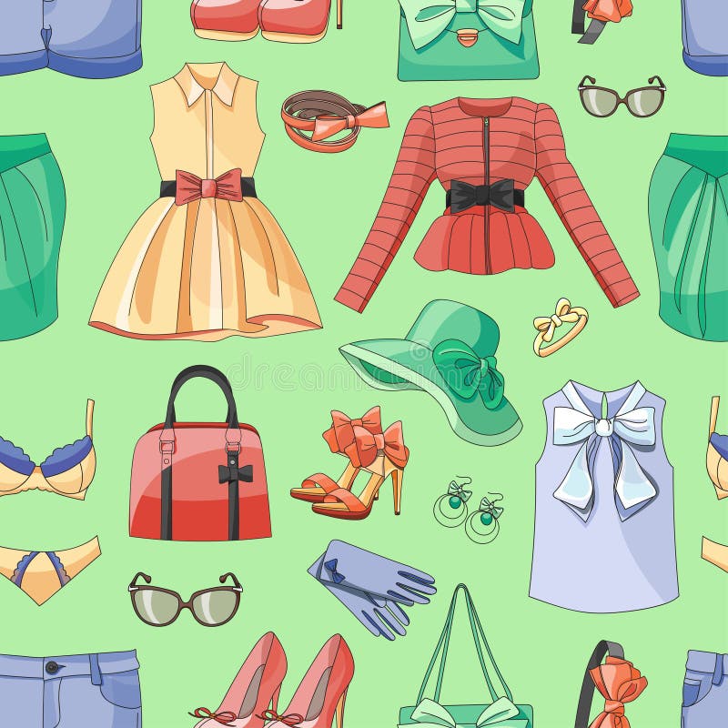 Ladies Clothing and Accessories Pattern Stock Vector - Illustration of ...