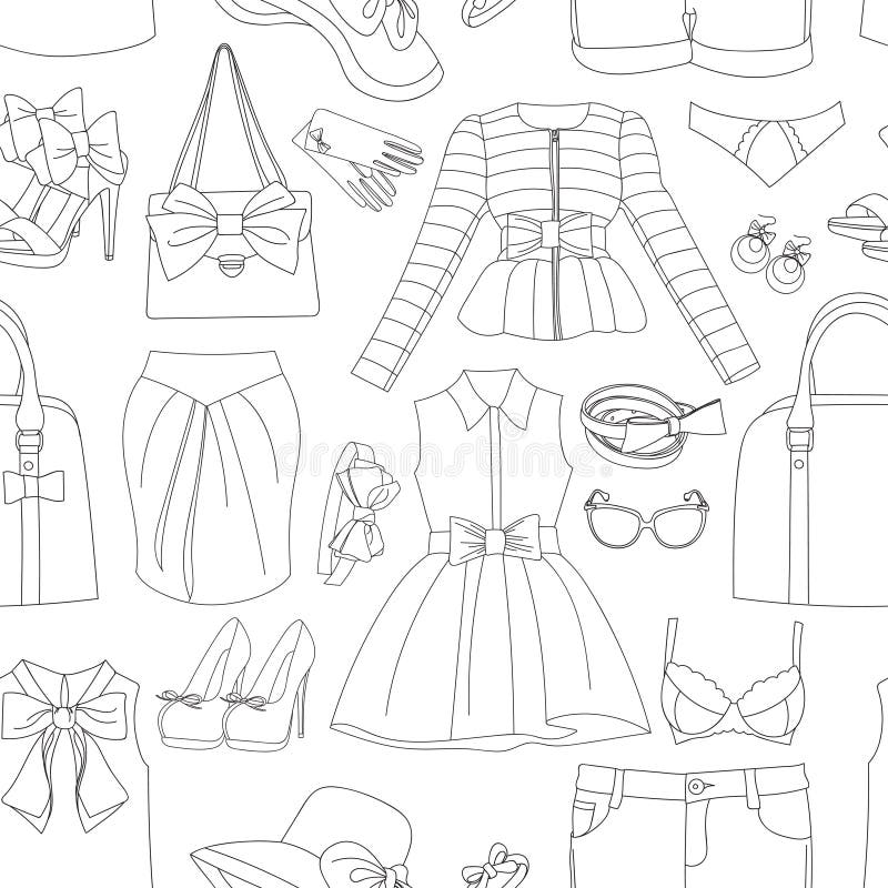 Ladies Clothing and Accessories Pattern Stock Vector - Illustration of ...