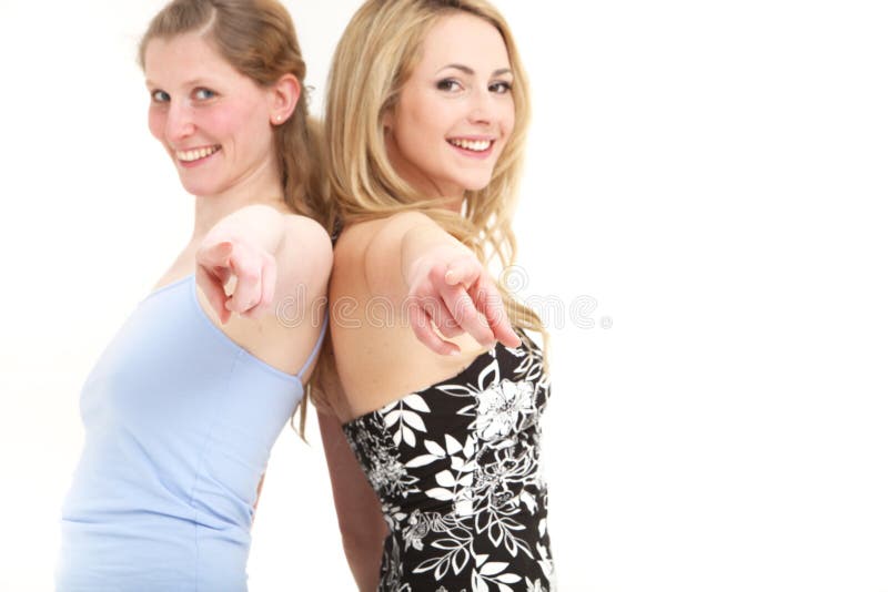 Ladies Having Fun Pointing To Camera Stock Image - Image of smiling ...