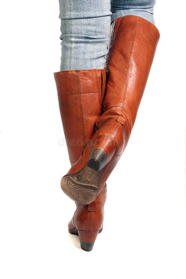 Ladies Long Leather Boots from Behind. Isolated Stock Photo - Image of ...