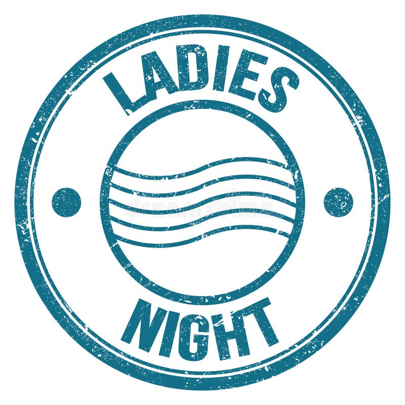 LADIES NIGHT Text on Blue Round Postal Stamp Sign Stock Illustration ...