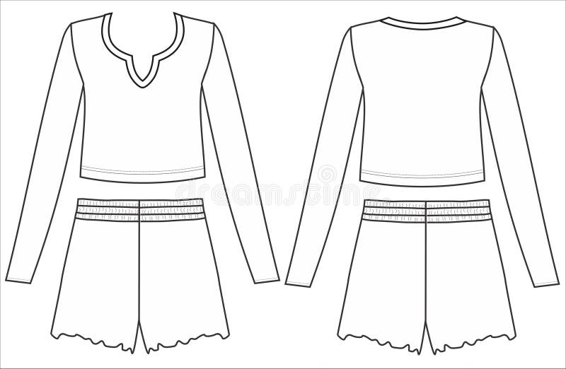 Ladies Shorts Top with Shorts Outline Artwork Design Vector Art Stock ...