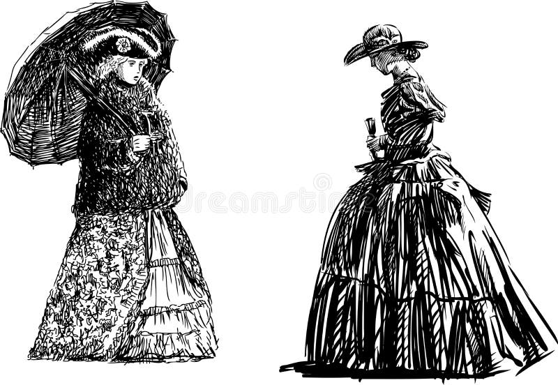Ladies at a walk stock vector. Illustration of antique - 72185158