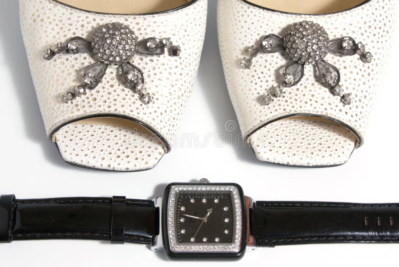Ladies Watch and High Heels Shoes Stock Image - Image of elegance, gold ...