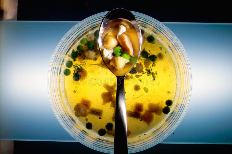 Ladle Broth To the Pan with the Broth Background Stock Image - Image of ...