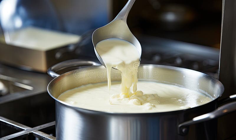 Ladle Pouring Milk into Pot of Food Stock Illustration - Illustration ...