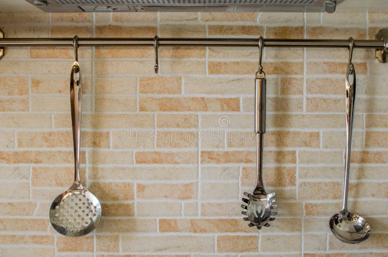 Ladles Hanging White Wall Stock Photos - Free & Royalty-Free Stock ...