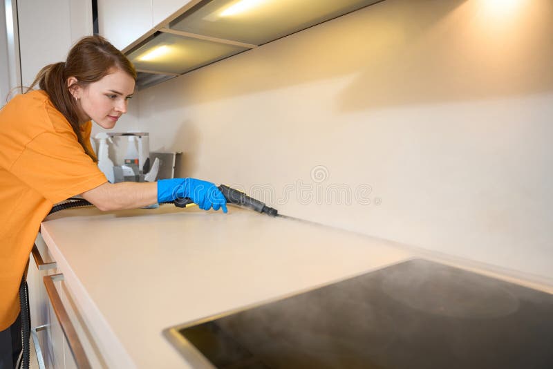 Lady Actively Cleans Contaminated Surfaces with Instrument Stock Image ...