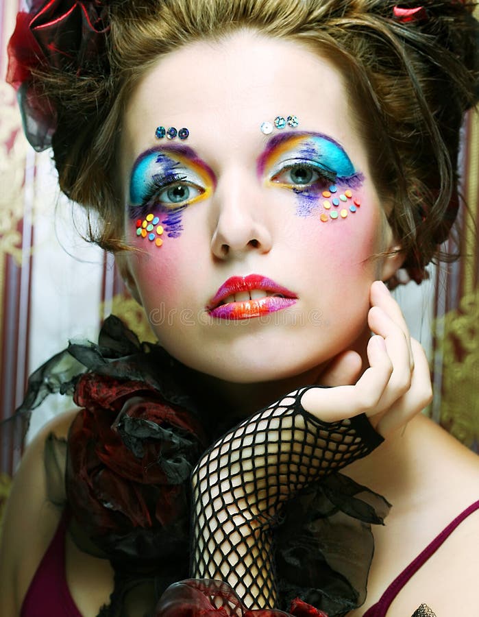 Lady with Artistic Make-up.Doll Style Stock Image - Image of colorful ...