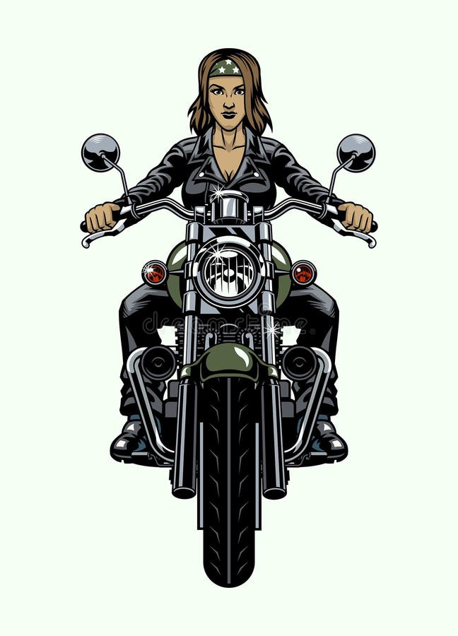 Lady Biker Riding Old Motorcycle in Front View Angle Stock Vector ... Lady Biker Riding Old Motorcycle in Front View Angle Stock Vector ...