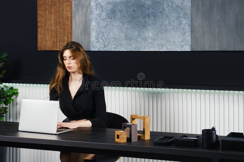 Lady Boss in the Office Typing on Her Laptop Stock Image - Image of ...