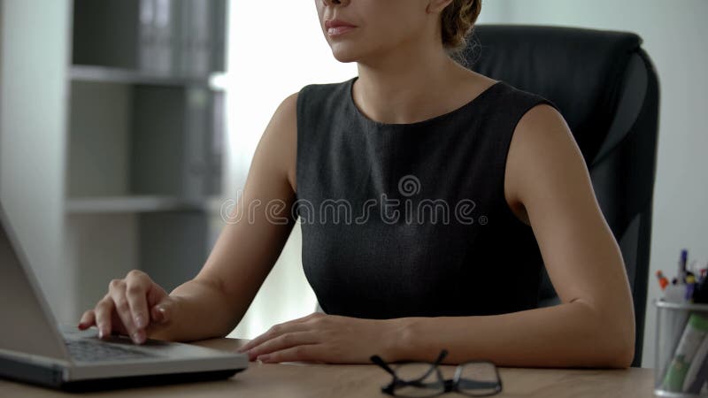 Lady Boss Working On Computer In Office, Reading Important E-mail ...