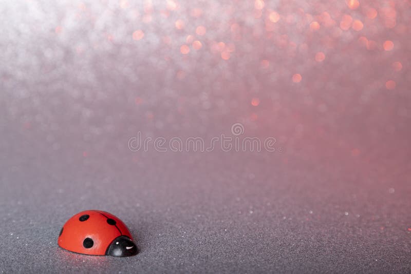 Lady Bug on a Silver and Red Glitter Background Stock Photo - Image of ...
