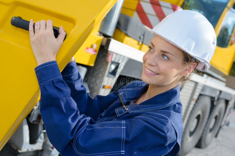 Lady at Cab Heavy Plant Vehicle Stock Image - Image of engineering ...