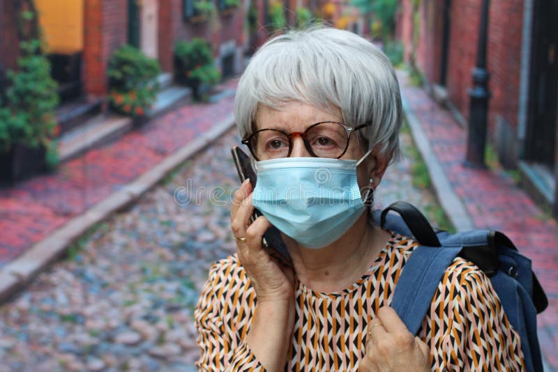 Lady Calling Outdoors during Pandemic Stock Photo - Image of call ...