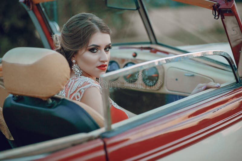 Lady in a car stock photo. Image of female, drive, fashion - 114294384