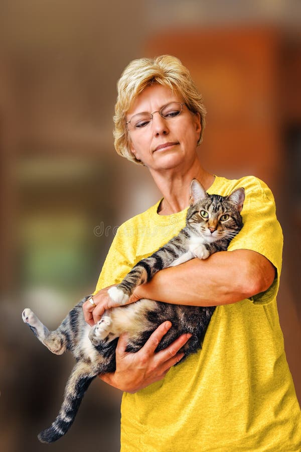 Lady with Cat stock photo. Image of caring, portrait - 48678246