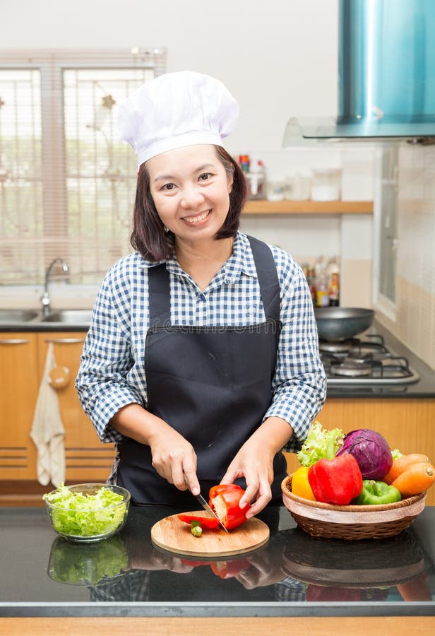 Lady Chef Preparing Ingredient To Make Salad Stock Image - Image of ...