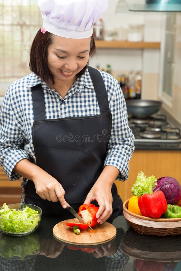 Lady Chef Preparing Ingredient To Make Salad Stock Photo - Image of ...