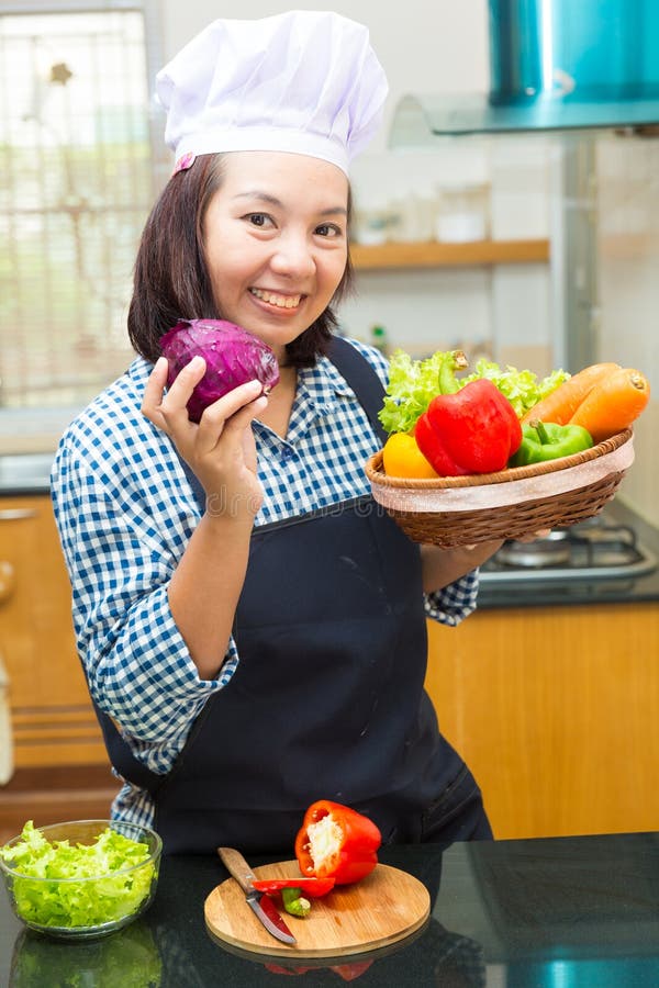 Lady Chef Preparing Ingredient To Make Salad Stock Image - Image of ...