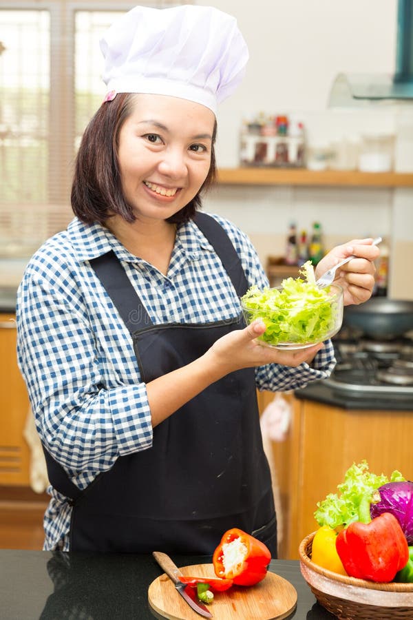 Lady Chef Preparing Ingredient To Make Salad Stock Image - Image of ...