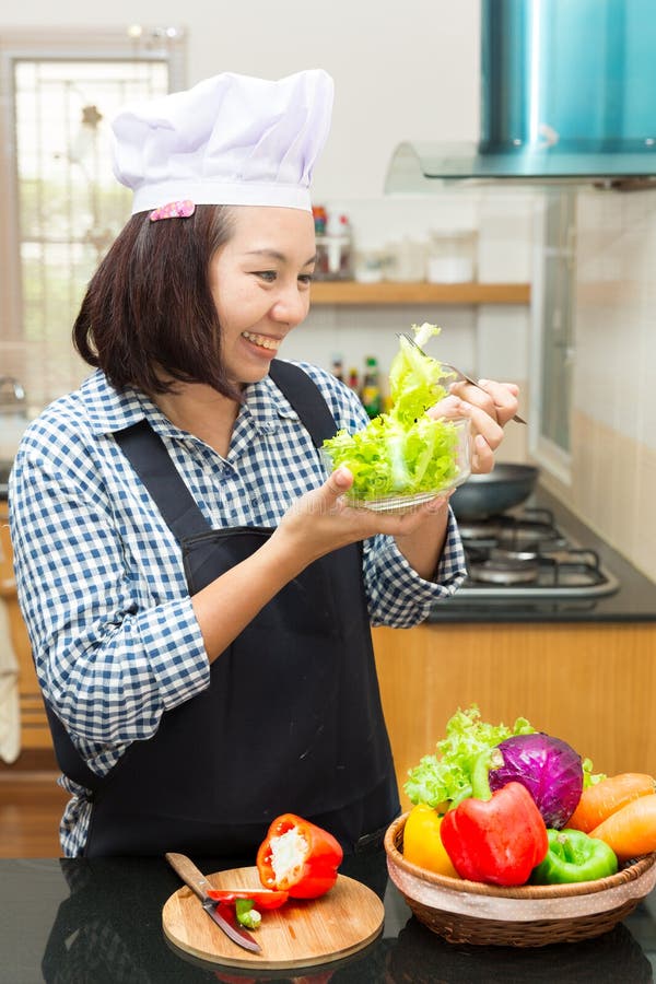 Lady Chef Preparing Ingredient To Make Salad Stock Image - Image of ...