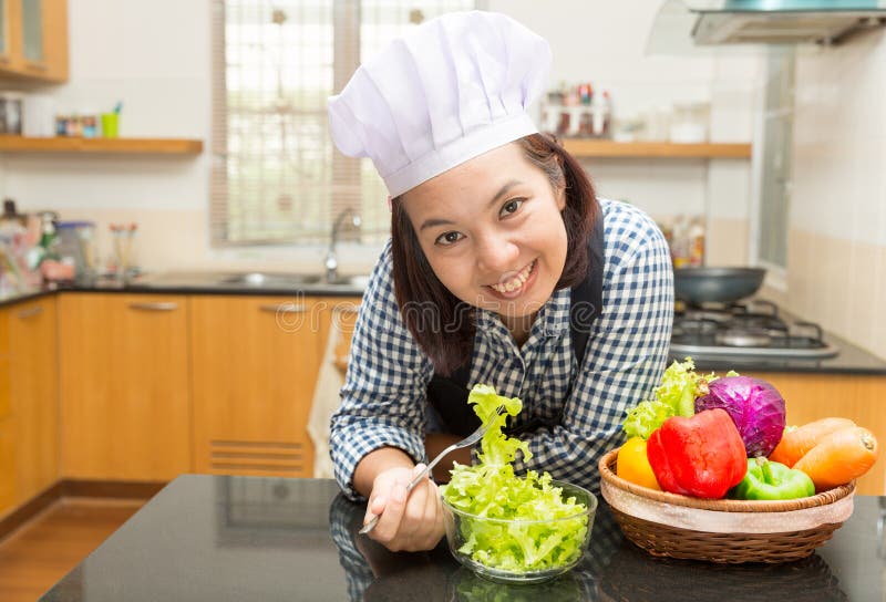 Lady Chef Preparing Ingredient To Make Salad Stock Image - Image of ...