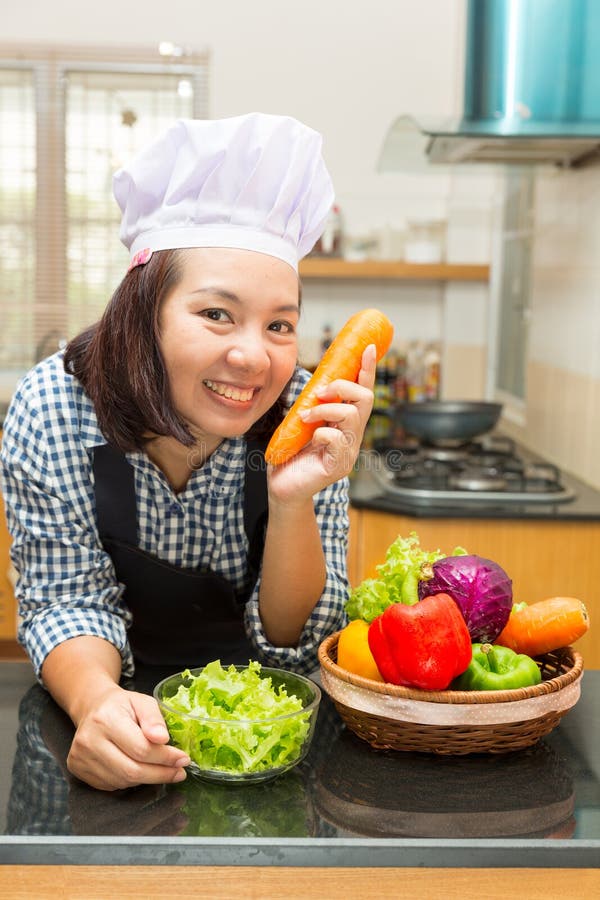 Lady Chef Preparing Ingredient To Make Salad Stock Image - Image of ...
