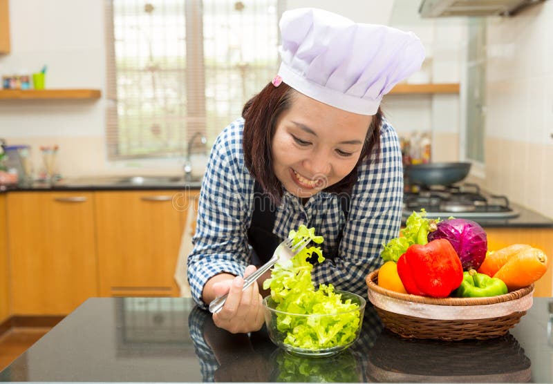 Lady Chef Preparing Ingredient To Make Salad Stock Image - Image of ...