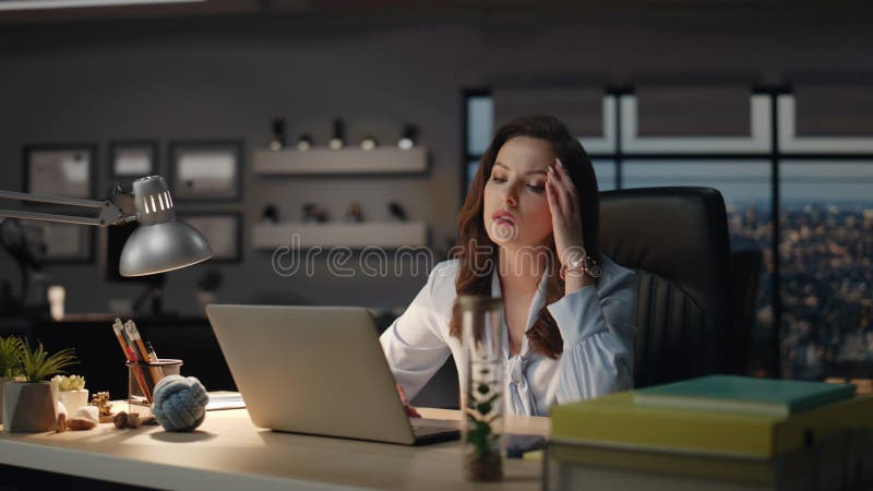 Lady Chief Staring Computer Screen Panoramic Windows Cabinet Closeup ...