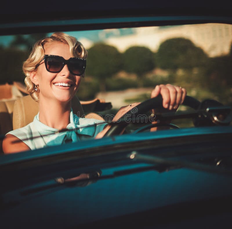 Lady in a Classic Convertible Stock Image - Image of classic, garden ...