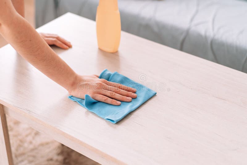 Lady Cleaning with a Rag the Table with Detergent Stock Image - Image ...