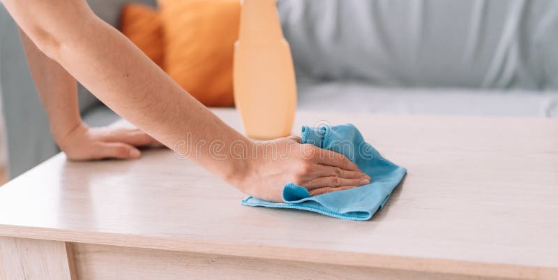Lady Cleaning with a Rag the Table with Detergent Stock Photo - Image ...