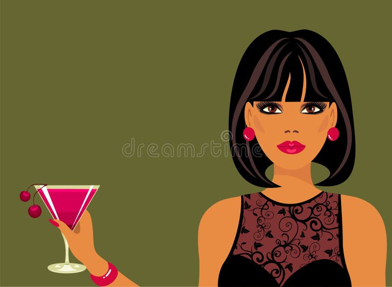 Lady with a Cocktail in Hand Stock Vector - Illustration of fashionable ...