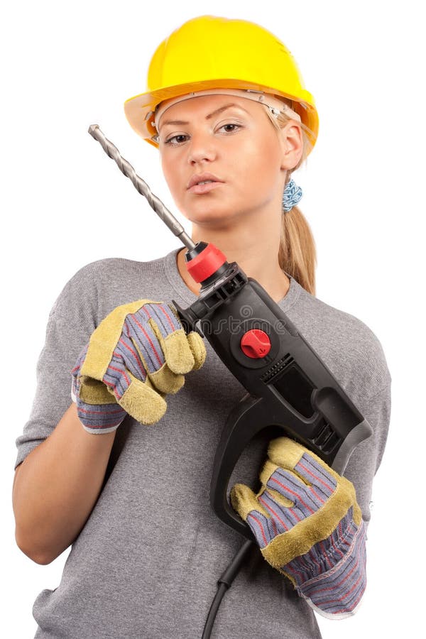 Construction Girl stock image. Image of female, drill - 20622251