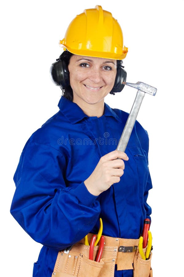 Lady construction worker stock image. Image of hard, building - 3076223