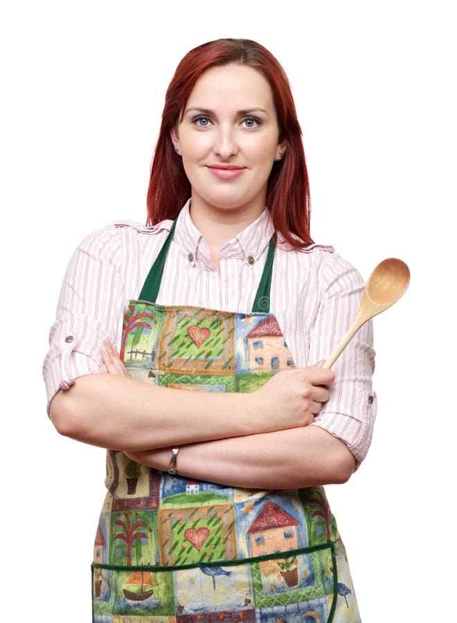 Lady Cook Wearing Apron, Holding A Wooden Spoon Stock Image - Image of ... Lady Cook Wearing Apron, Holding A Wooden Spoon Stock Image - Image of ...