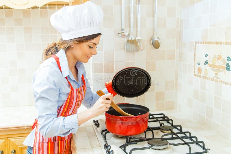 Woman Making Food on the Kitchen Counter Stock Image - Image of smile ...