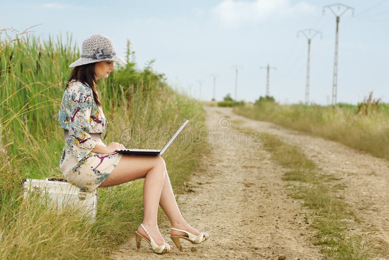 Lady on country road stock photo. Image of country, copy - 21071896